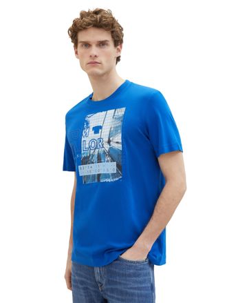 Tom Tailor Herren T-Shirt mit Fotoprint, 12393 - Sure Blue, XL
