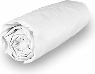 Soleil d'Ocre Percale Drap Housse, Coton, Blanc, 140x190 cm