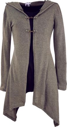 Guru Shop Lange Strickjacke, Strickmantel mit Weiter Kapuze - Khaki, Damen, Baumwolle, Size:S/M