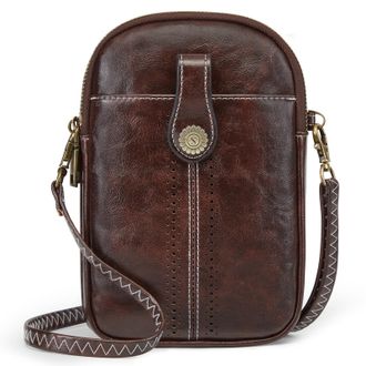 S-Zone Damen Handy Umhängetasche PU Leder RFID Blockierung Vintage Handytasche mit Geldbörse zum Umhängen mit Kartenfächer Verstellbar Abnehmbar Schultergurt