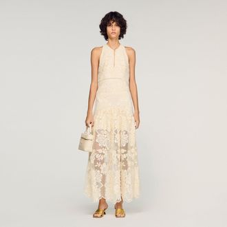 Sandro Langes Kleid mit Blumen-Gip&uuml;re