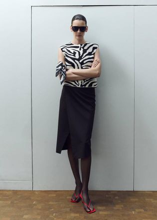 Mango Stricktop mit Zebra-Print schwarz - Damen - XS - MANGO