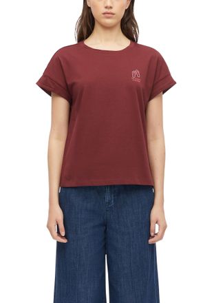 s.Oliver Kurzarmshirt S.OLIVER, Damen, Gr. 44, braun (schwarz pomegranate), Jersey, Obermaterial: 100% Baumwolle, bedruckt, normal h&uuml;ftbedeckend, Rundhals, abg