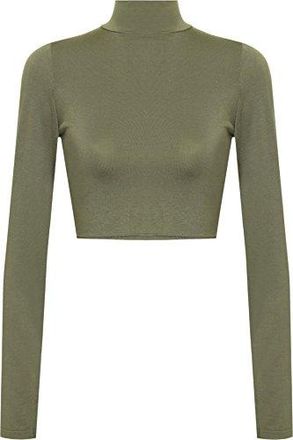 WearAll Haut Court à Manches Longues avec Un col roulé - Hauts - Femmes - Vert Kaki - 36-38