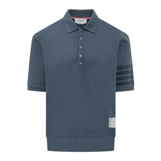 Thom Browne Homme, Tops, Bleu, Taille: L Polo en coton teint en pi&egrave;ce
