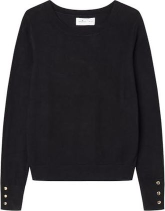 Springfield Viscose Nylon Crew Neck Sweater with Buttons on Cuffs Shirt col CRW, Noir, M Femme