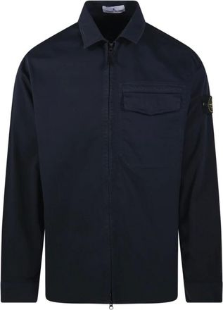 Stone Island Homme, Vestes, Bleu, Taille: L Surchemise Stretch en Satin de Coton