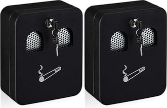 Relaxdays Wandaschenbecher f&uuml;r drau&szlig;en, mit Montagematerial & Schl&uuml;ssel, wetterfest, HxBxT: 20 x 16 x 8,5 cm, schwarz (Packung mit 2)