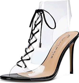 Castamere Femme Mode Sandale Transparent Lacets Aiguille Talon 10CM High Heels Noir Chaussures EU 37.5