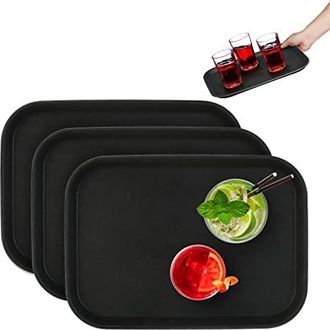 Relaxdays Serviertablett, 3er Set, rutschfeste Oberfl&auml;che, eckiges Kellnertablett, Gastronomie, BxT: 35x25 cm, schwarz