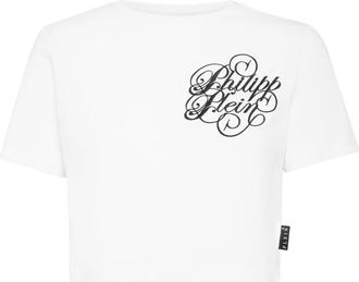 Philipp Plein Femme, Tops, Blanc, Taille: 40 FR Modal Pure Fit Cropped T-Shirt