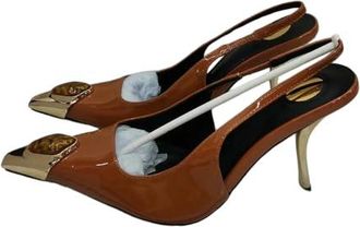 Generic YUJIEBB Sandales &agrave; talons hauts fins &agrave; bout pointu pour femme avec ornement en m&eacute;tal orn&eacute; de pierres pr&eacute;cieuses, marron, 40.5 EU