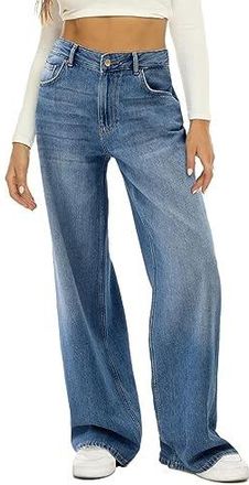 Generic Jeans Femme Taille Haute Jeans &Eacute;lastique Confortable Pantalon D&eacute;contract&eacute; Push Up Denim Pantalon avec Poches Mode Style Baggy Confortable pour Bureau,