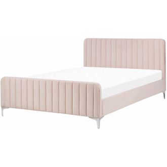 Beliani Polsterbett Rosa Samtstoff mit Lattenrost 140 x 200 cm Hohes Gestepptes Kopf- und Fu&szlig;teil Modern Glamour&ouml;s Doppelbett Schlafzimmer Ausstattung