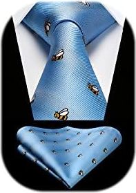 Hisdern Cravates Hommes Motif Animal Cravate Mariage Affaires Bleu Abeilles Originale Poche Carré Ensemble Élégant pour Fête