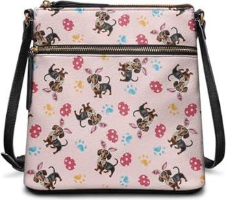Coloranimal Sac &agrave; bandouli&egrave;re pour femme en cuir synth&eacute;tique l&eacute;ger avec sangle r&eacute;glable, Joli teckel de P&acirc;ques