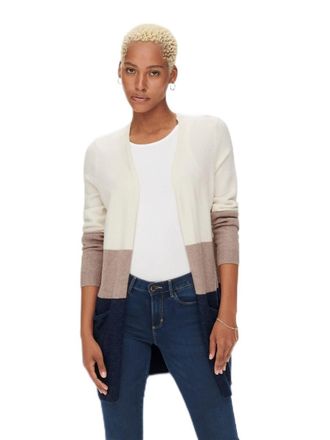 Only Damen Onlqueen L/S Long Cardigan KNT Noos Strickjacke, Whitecap Gray/Stripes:w. Melange/Brownie/Martime Blue Melange,S