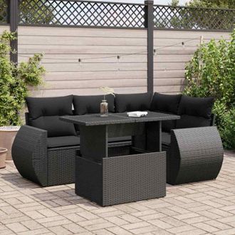 vidaXL Salon de jardin 5 pcs avec coussins noir r&eacute;sine tress&eacute;e vidaXL