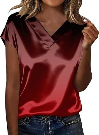 Generic T-shirt d&eacute;contract&eacute; &agrave; manches courtes et col rond pour femme - L&eacute;ger - Pour l&eacute;t&eacute; - Doux et respirant - Pour le quotidien, les voyages, les loisirs, Ro