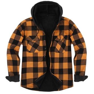 Generic Chemise Homme &agrave; Carreaux- Sweats &agrave; Capuche Manches Longues,Veste Chemise Homme Boutons-Pression Coton avec Poche Tee Shirt Coupe Normale Top Casual Ch