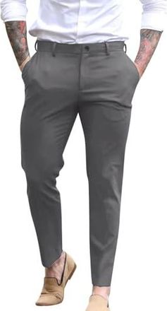 Generic Pantalon chino coupe ajustée pour homme - Pantalon décontracté classique à jambe droite - Flexible et confortable - Plusieurs couleurs - Pantalon chin