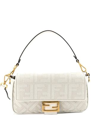 Fendi Baguette NM Bag Zucca Embroidered Canvas Medium shoulder bag - Tons neutres
