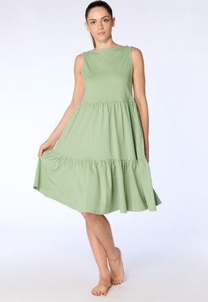Leela Cotton Damen vegan Kleid Gekr&auml;uselt Basilikum