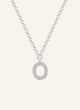 Leaf Initialien Halskette O Aus 14 Karat Wei&szlig;gold Mit Diamanten silber