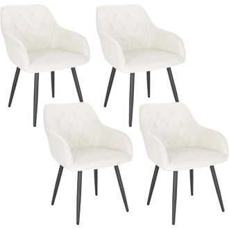 Woltu Woltu - Lot de 4 Chaise Salle &agrave; Manger Chaise de Cuisine en Velours, Assis Rembourr&eacute; et Pieds en M&eacute;tal, Blanc BH352cm-4