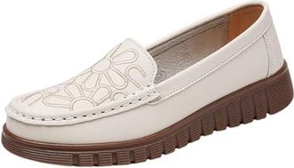 Generic Mocassins en Cuir à Enfiler pour Femmes, Mocassins Plats à Enfiler, Chaussures de Conduite décontractées pour Bateau,Off White,35 EU