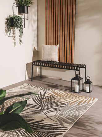 benuta Nest Teppich Cleo - Schwarz 120x170 cm - Kunstfaser - Outdoor geeignet - Rechteckig & im Style: Botanicals & Florals - Pflegeleicht f&uuml;r Wohnzimmer Sch