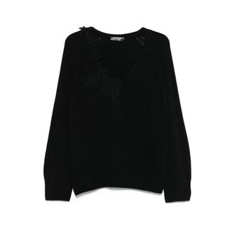 Ermanno Scervino Schwarzer Spitzen-Einsatz Strickpullover - - Knitwear - Damen - Schwarzk - M
