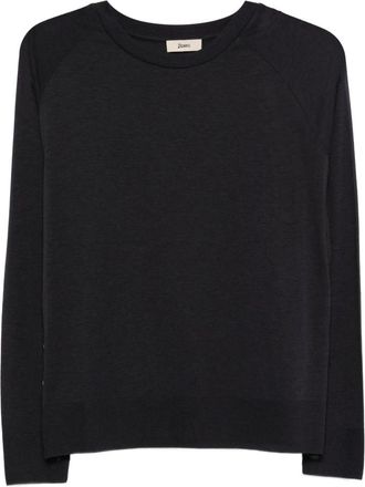 Herno Femme, Pulls, Noir, Taille: 36 FR T-shirt &agrave; Manches Raglan et Fentes Boutonn&eacute;es en Lyocell et Coton