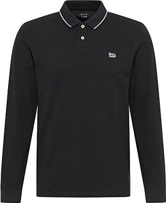 Lee Polo piqué à Manches Longues T-Shirt, Noir, XXL Homme
