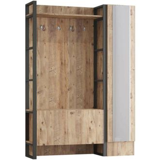 Dmora Eingangsm&ouml;bel Damasco, Moderner Eingang, Wandgarderobe, Multifunktions-Aufbewahrungskonsole, 126x34 h180 cm, Eiche - Dmora