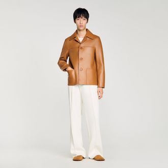 Sandro Blouson en cuir dagneau boutonn&eacute;