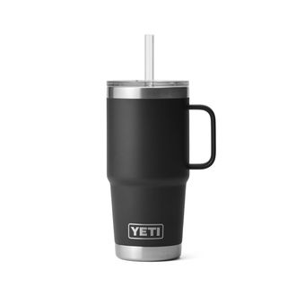 Yeti Rambler Trinkbecher mit Henkel und Strohhalm-Deckel, Reisebecher, Wasserbecher, vakuumisolierter Becher mit Griff, Edelstahl, 750 ml, Schwarz