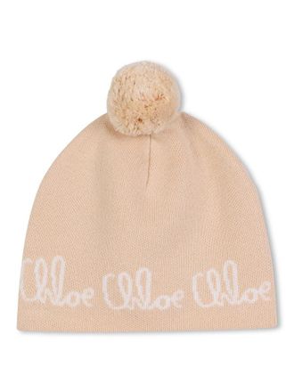 Chlo&eacute; C20675K_257 Logo Cotton-Wool Blend Beanie - Beige