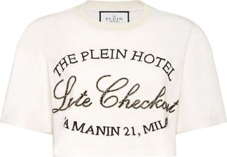 Philipp Plein Femme, Tops, Blanc, Taille: 40 FR T-Shirt Round Neck Ls Crystal