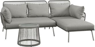 OUTSUNNY Salon de Jardin extérieur dangle moduable 4 Places en résine tressée canapé de Jardin extérieur avec Table Basse Coussins Grand Confort Inclus Gris