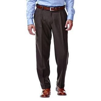 Haggar Mens Repreve Stria Gab Pleat Front Dress Pant,Brown Stria,42x32