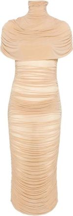 Magda Butrym Femme, Robes, Beige, Taille: 36 FR Robe midi drap&eacute;e &agrave; col montant