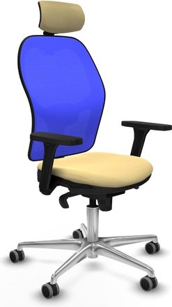 Piqueras y Crespo R&uuml;ckenst&uuml;tzstuhl mit 3D-Armen, h&ouml;henverstellbare Lendenwirbelst&uuml;tze und h&ouml;henverstellbares Kopfteil, Blau/Cremefarben