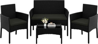 Yaheetech Yaheetech 4 Pi&egrave;ces Salon de Jardin Exterieur en Polyrotin, Mobilier de Jardin avec Coussins dAssise, Canap&eacute; 2 Places, 2 Fauteuils et 1 Table