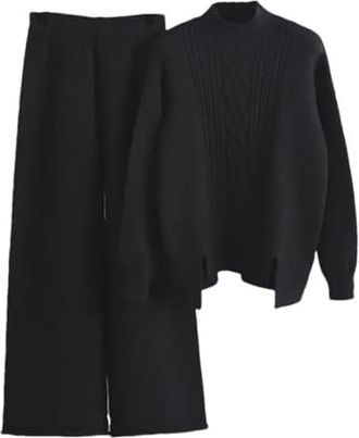 Generic Surv&ecirc;tement en cachemire pour femme, pantalon &agrave; jambes larges, ensemble 2/2 pi&egrave;ces, Noir 7815, Taille unique