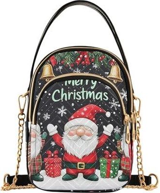 Mnsruu Sac à bandoulière pour femme - Motif gnomes de Noël - Clochettes - Motif écossais - Petit sac à bandoulière - Avec sangle réglable