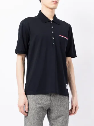 Thom Browne RWB-Striped Chest Pocket Polo - Navy