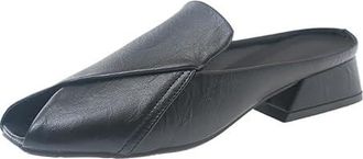Generic Mules carr&eacute;es &agrave; bout ouvert pour femme - Sandales &agrave; talons bas - Confortables, l&eacute;g&egrave;res et d&eacute;contract&eacute;es, Noir, 40.5 EU
