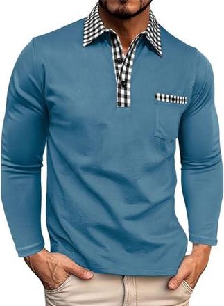 Generic Polo r&eacute;tro vintage pour homme, coupe classique, v&ecirc;tement de travail d&eacute;contract&eacute;, chemise boutonn&eacute;e, l&eacute;g&egrave;re et respirante, tunique de vacances, bleu cl