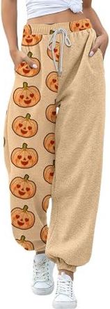 Generic Pantalon de jogging pour femme - Imprimé fantôme dHalloween - Taille haute - Cordon de serrage - Motif citrouille et fantôme - Pantalon de jogging déc